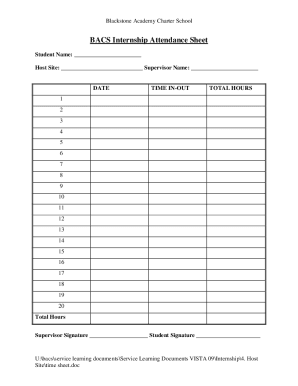 Fillable Online BACS Internship Attendance Sheet Fax Email Print - pdfFiller