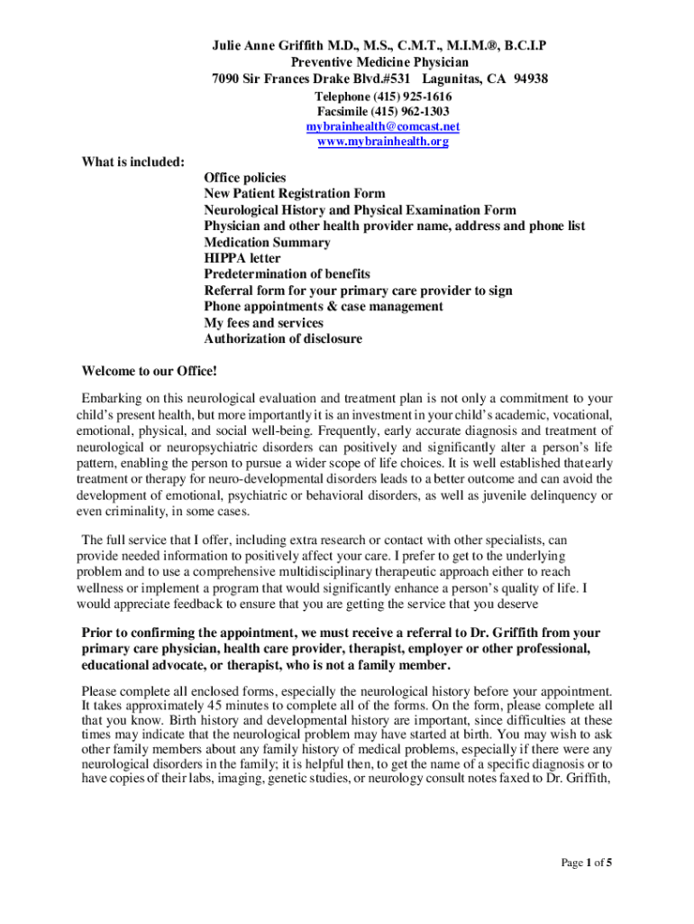 Fillable Online Dr. Julie Griffith, Pediatric & Adult Neurologist in Marin County Fax Email ...