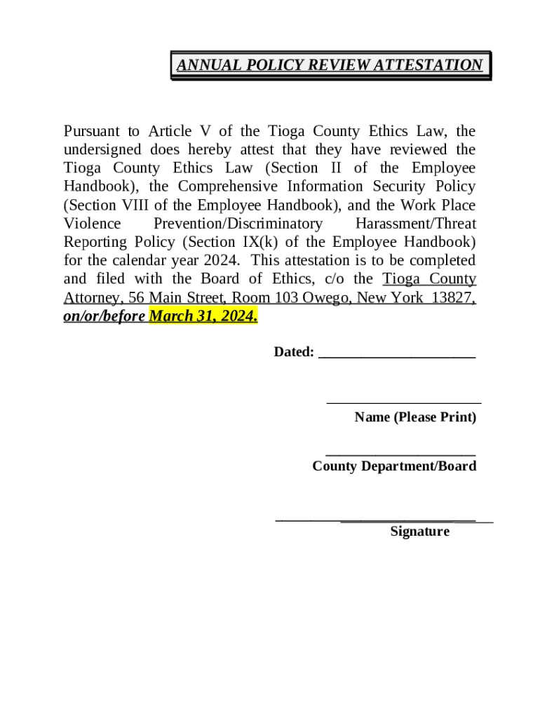 annual policy review attestation - recertification Doc Template | pdfFiller