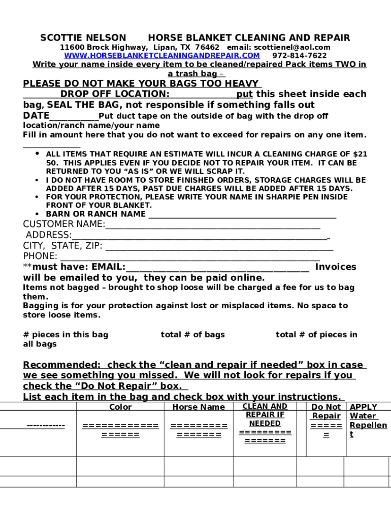 Write your name inside every item to be cleaned/repaired ... Doc Template | pdfFiller