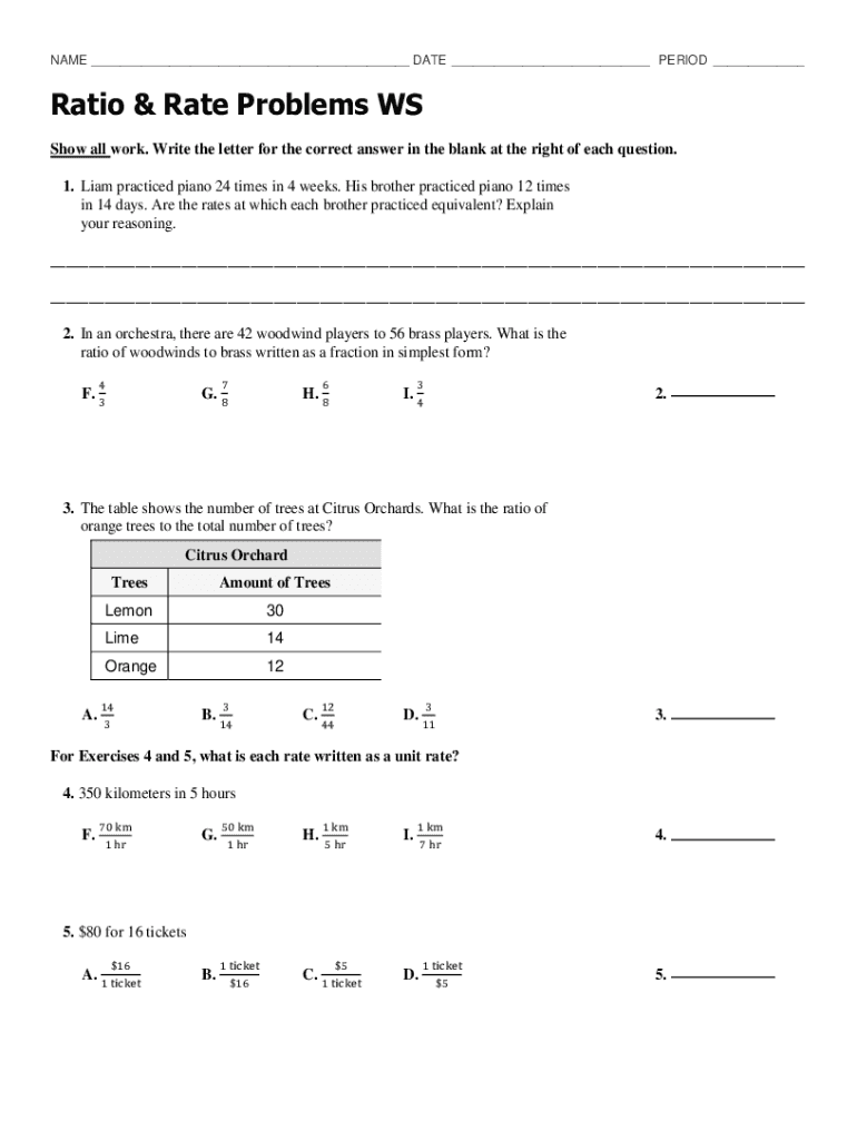 Fillable Online Ratio & Rate Problems WS Fax Email Print - pdfFiller