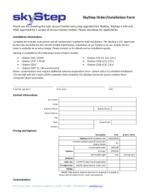 Fillable Online SkyStep Order/Installation Form Fax Email Print - pdfFiller