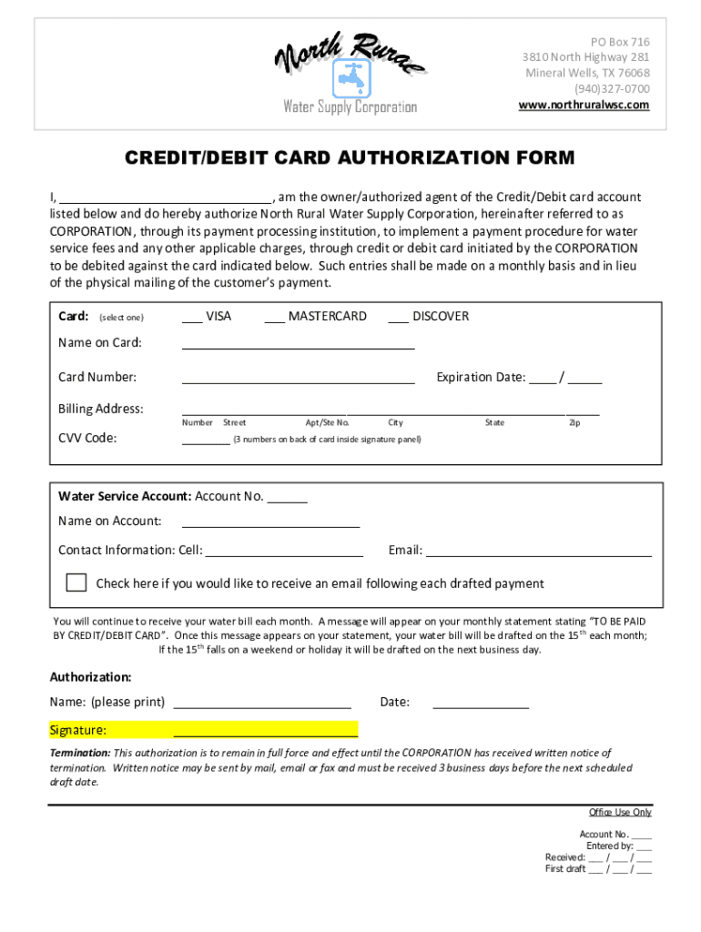 Fillable Online bank draft (ach) authorization form - Mineral Wells Fax ...