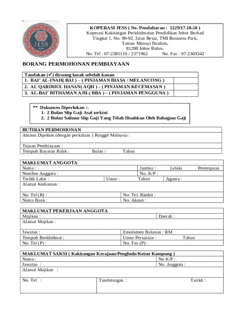 BAI AL-INAH( BAI )- ( PINJAMAN BIASA / MELANCONG ) Doc Template | pdfFiller