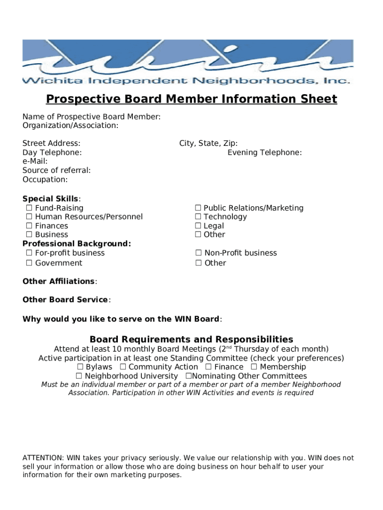 Advisory Board Members: Prospect Ination Sheet Doc Template | pdfFiller
