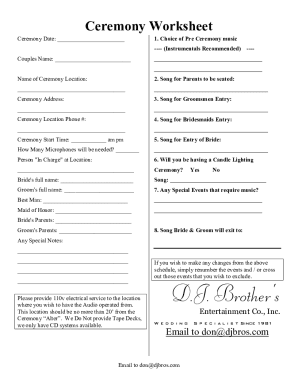 Fillable Online Wedding Ceremony Music Planning Sheet Fax Email Print ...