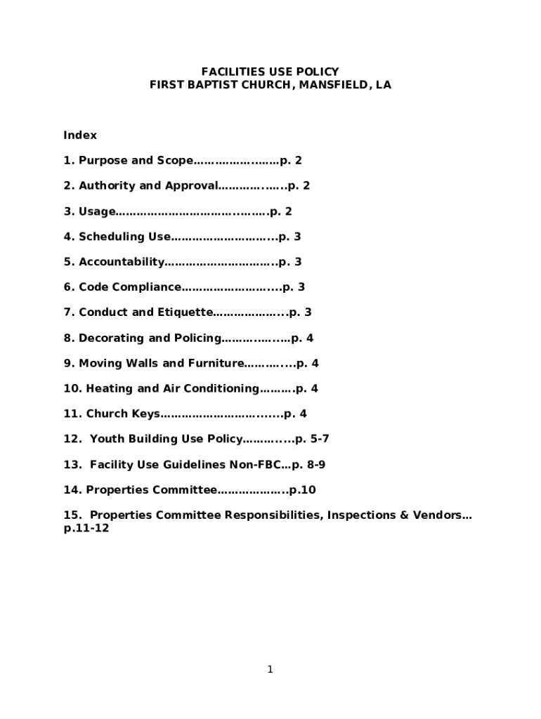 facilities use policy purpose - Fairview Baptist Church Doc Template ...