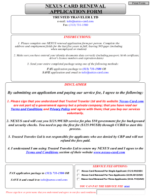Fillable Online Nexus Renewal Form - NEXUS Card Application Fax Email ...