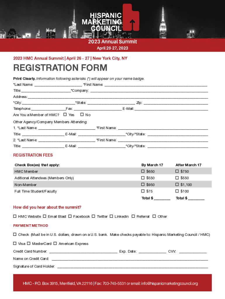 Fillable Online 2023 HMC Annual Summit Takes Place April 26-27, 2023 in ... Fax Email Print ...