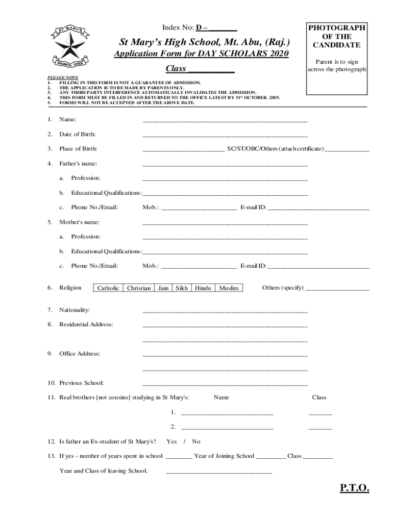 Fillable Online St Mary's High School, Mt. Abu, (Raj.) P.T.O. Fax Email Print - pdfFiller