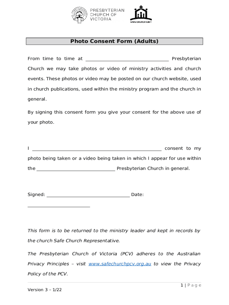 Church Photo Release Template Doc Template | pdfFiller