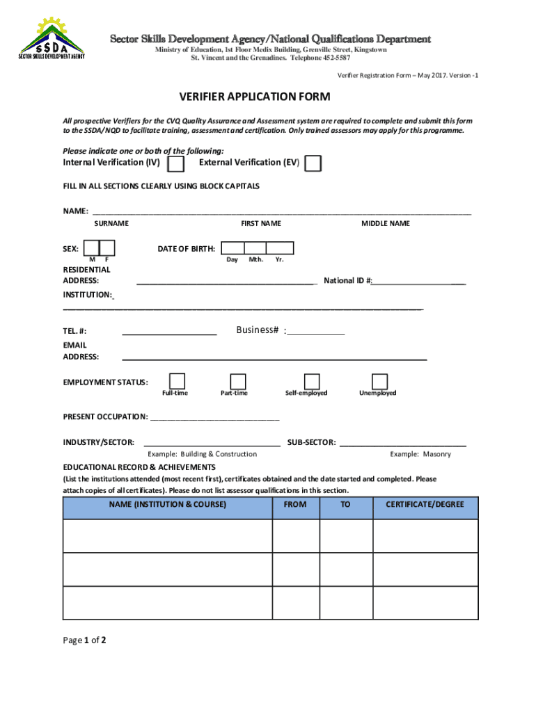 Fillable Online VERIFIER APPLICATION FORM Fax Email Print - pdfFiller