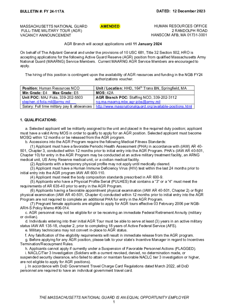 Fillable Online Draft 202312XX ARMY AGR FY 24-117 HHD 164TH TRANS BN ...