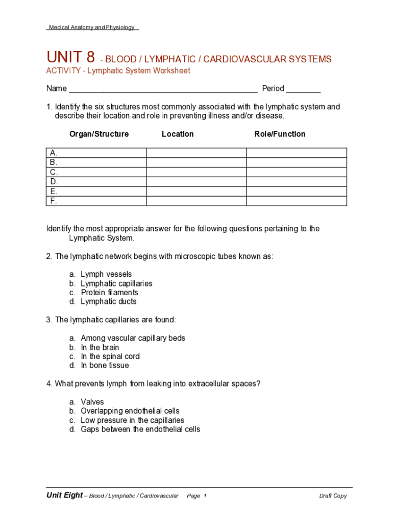 Fillable Online lymphatic system worksheet Flashcards Fax Email Print ...