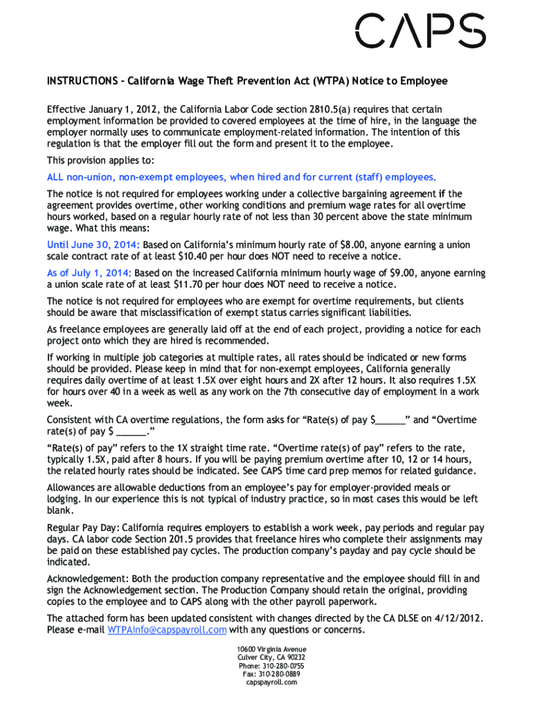 Fillable Online Update Your California Wage Theft Prevention Notices by ...