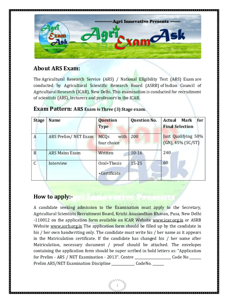 Fillable Online What is the agricultural research service (ARS) exam ...