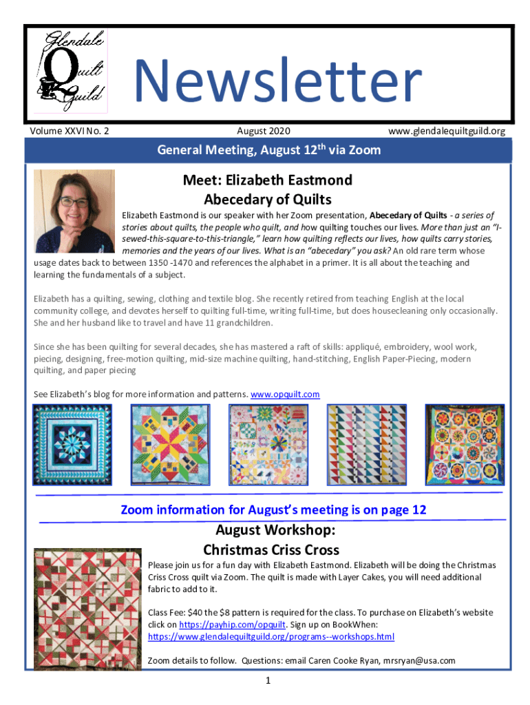 Fillable Online Elizabeth Eastmond Abecedary of Quilts August Workshop ...