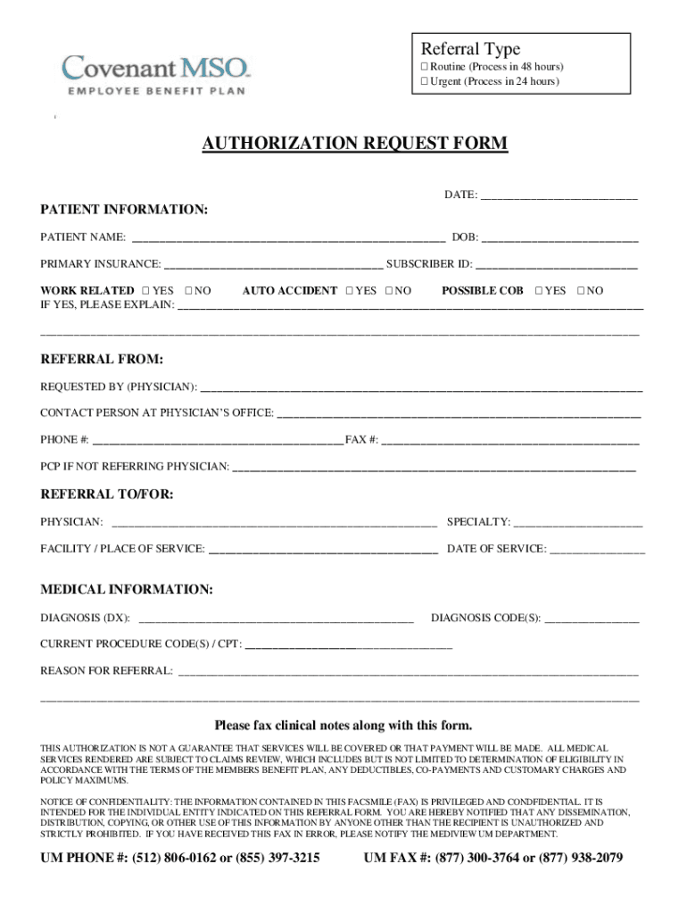Fillable Online MedicalCommercial Authorization/Referral Request Form ...