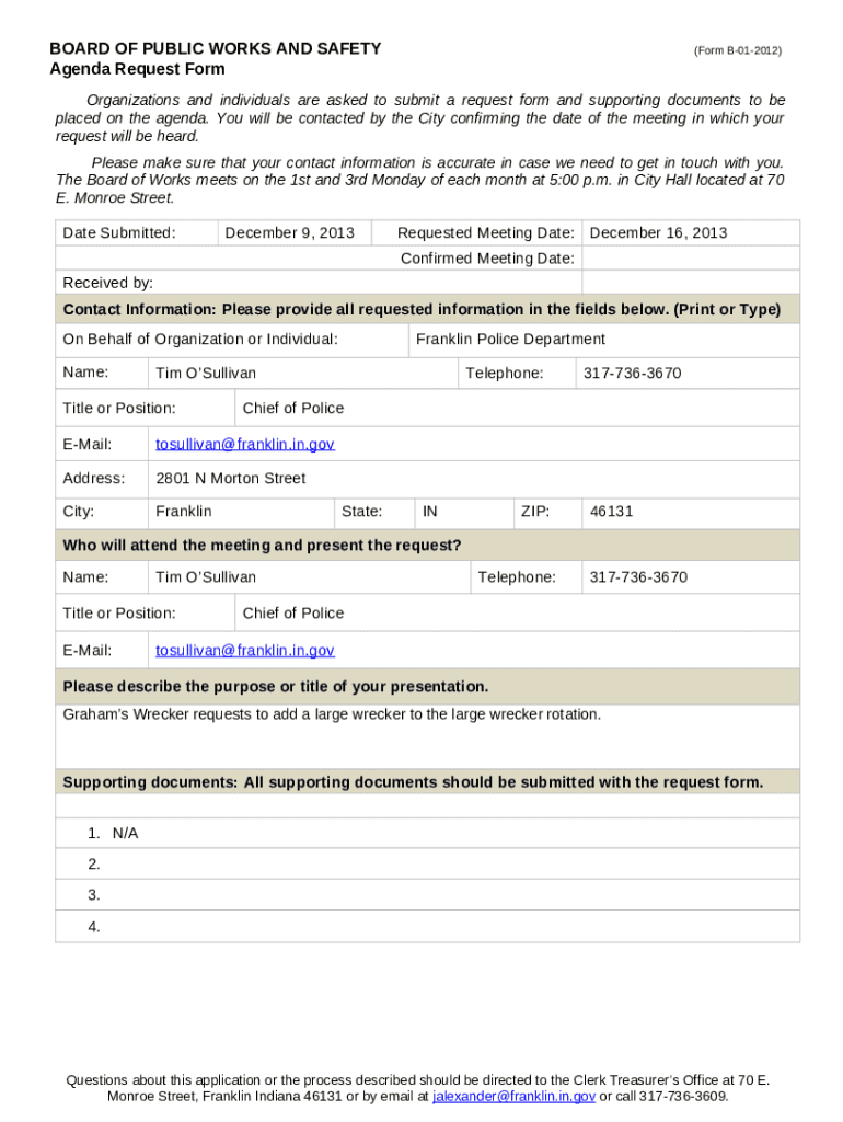 CenterBoard of Public Works & Safety Doc Template | pdfFiller