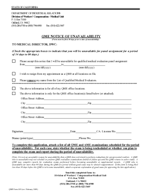 Fillable Online Qme Form 109. California Department of Industrial ...