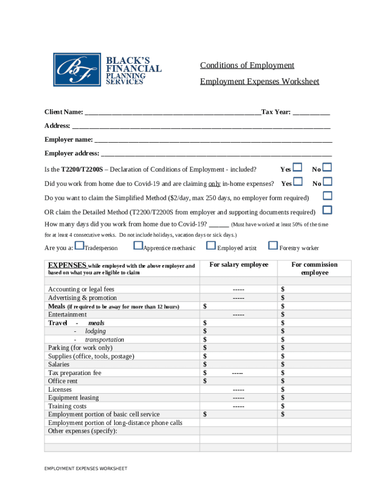 Employment Expenses: Updated Process and T2200 Doc Template | pdfFiller