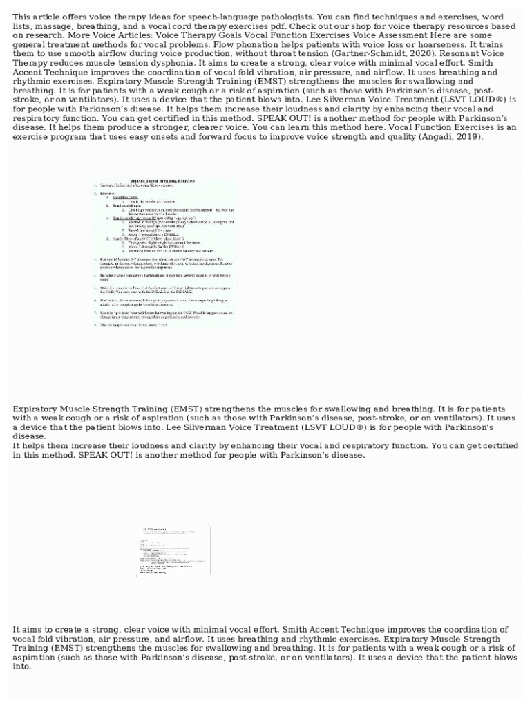 Fillable Online Voice Therapy Exercises PDF For Adult Speech Therapy ...