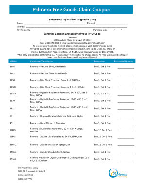 Fillable Online Palmero Free Goods Claim Coupon Fax Email Print - pdfFiller