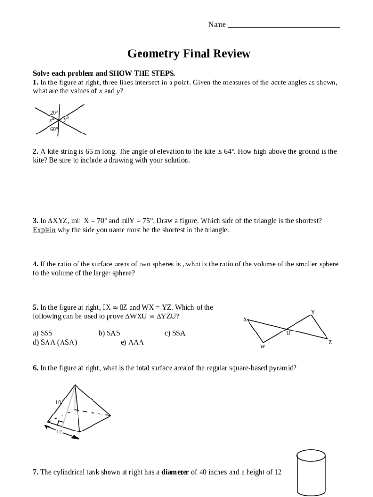 How to Find Angle Measures Given 2 Intersecting Lines Doc Template | pdfFiller
