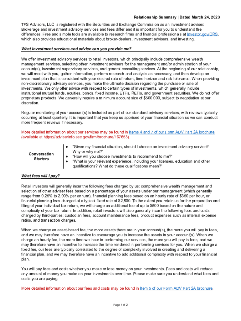 Fillable Online TFS Advisors Form CRS Fax Email Print - pdfFiller