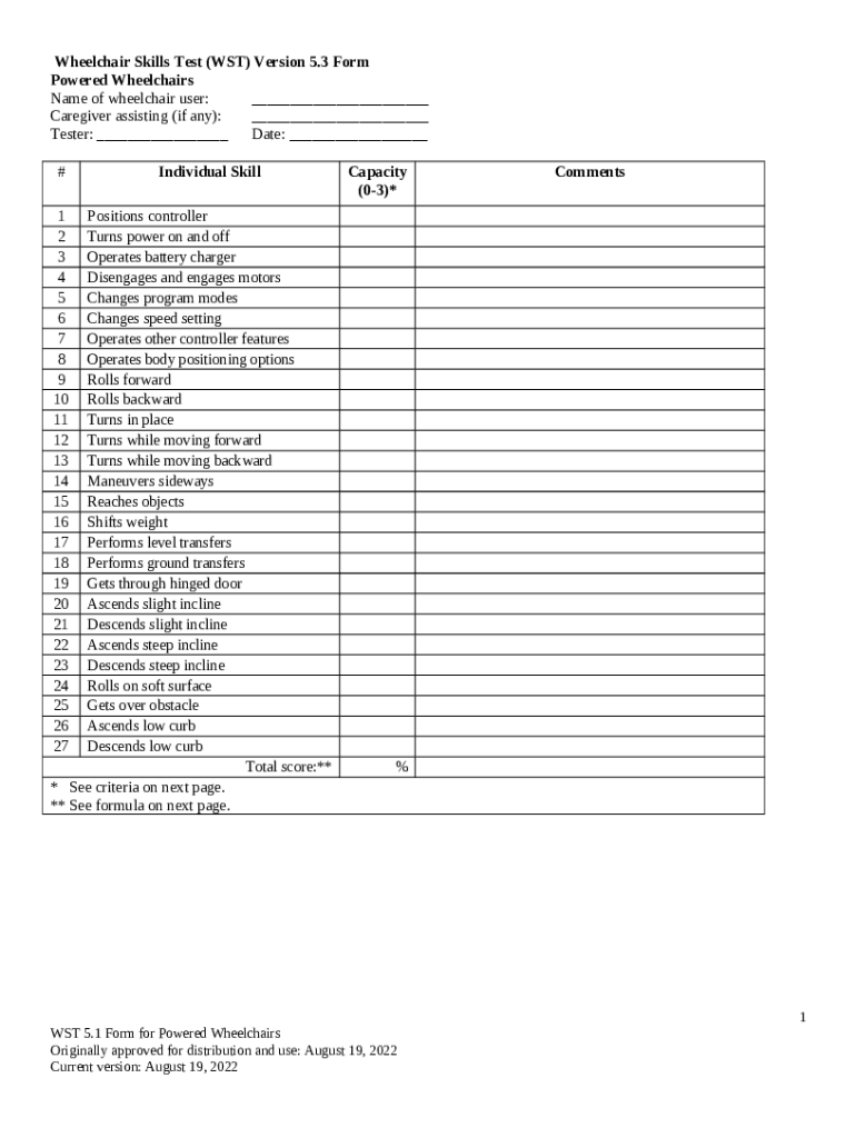 Wheelchair Skill Program Manual version 5.3.1 Doc Template | pdfFiller