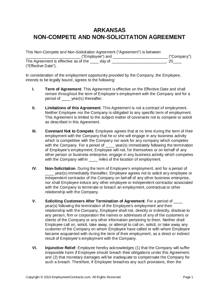 Arkansas Non-Compete and Non-Solicitation Agreement Doc Template ...