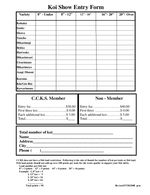 Fillable Online Koi Show Entry Form Fax Email Print - pdfFiller