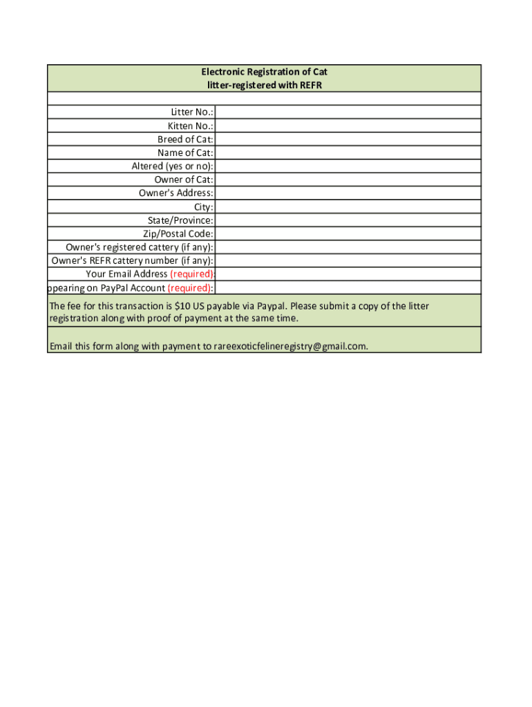 Fillable Online Registration of a Litter & Kitten from Said Litter ...