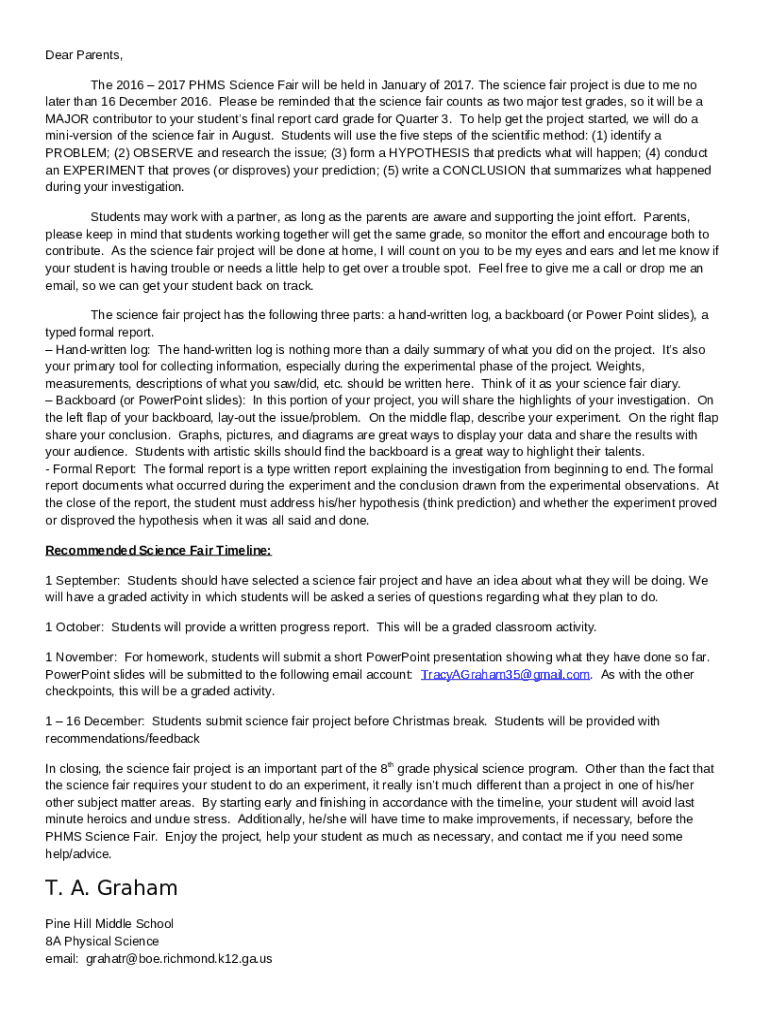 Science Fair Project Planning and Procedure Guide Doc Template | pdfFiller