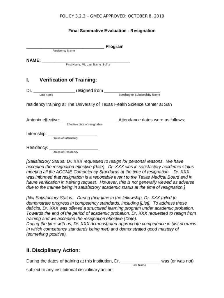 GME: Resident Final Evaluation Letter Responsible Agent Doc Template ...