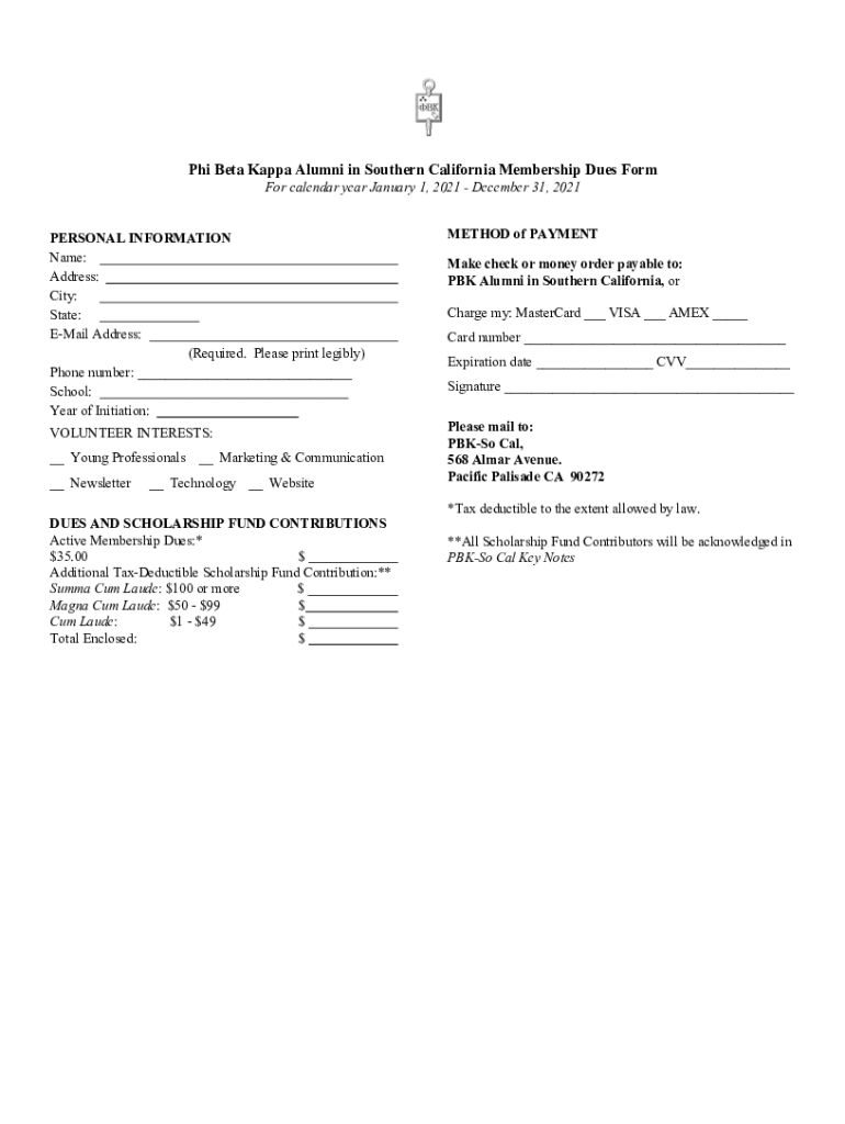 Fillable Online PBK Dues Form.pdf Fax Email Print - pdfFiller