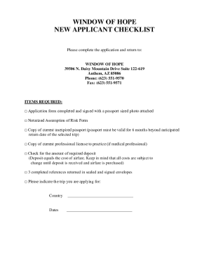Fillable Online WINDOW OF HOPE NEW APPLICANT CHECKLIST Fax Email Print ...