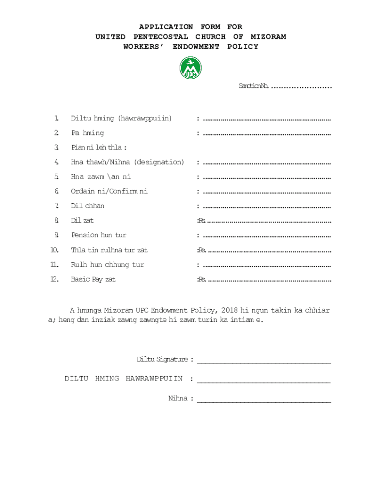 Fillable Online Mizoram, Aizawl ORDINATION DILNA FORM 1. Diltu hming ...