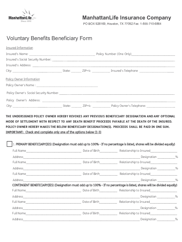 Fillable Online ManhattanLife Insurance Company Fax Email Print - pdfFiller