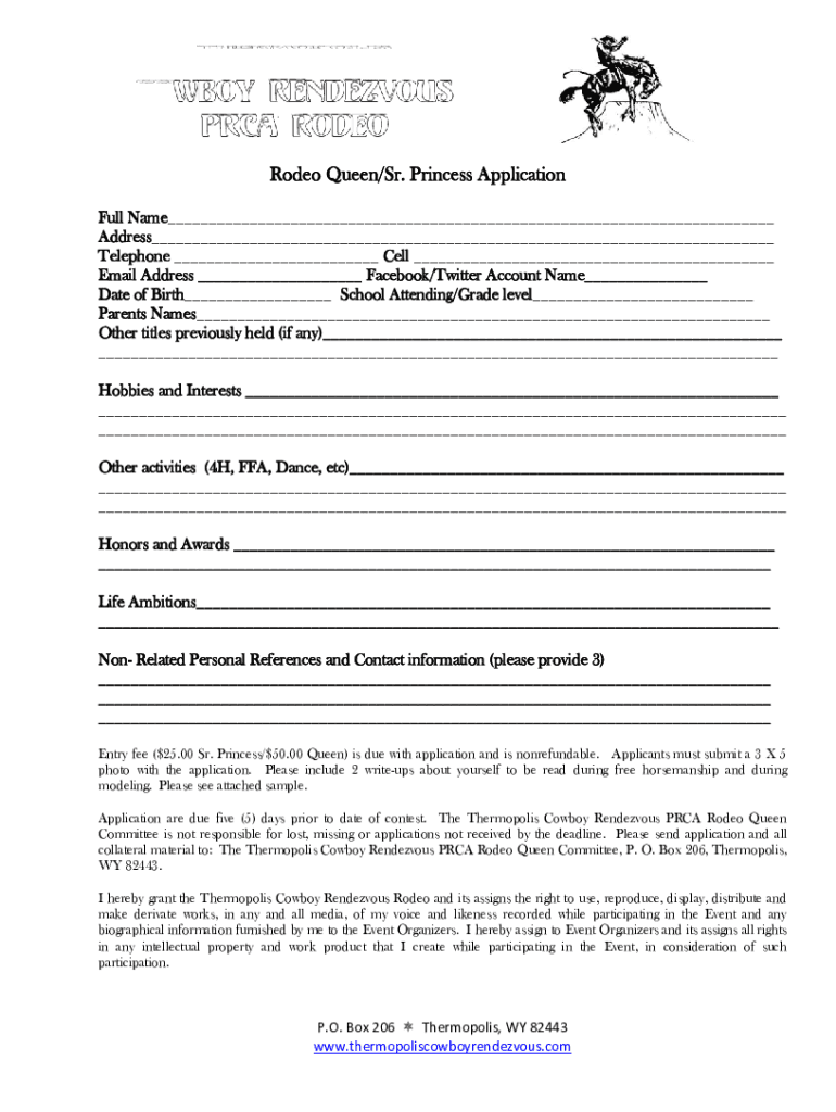 Fillable Online Queen Entry Application 2018 Fax Email Print - pdfFiller