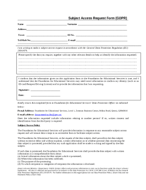 Data Subject Access Doc Template | pdfFiller