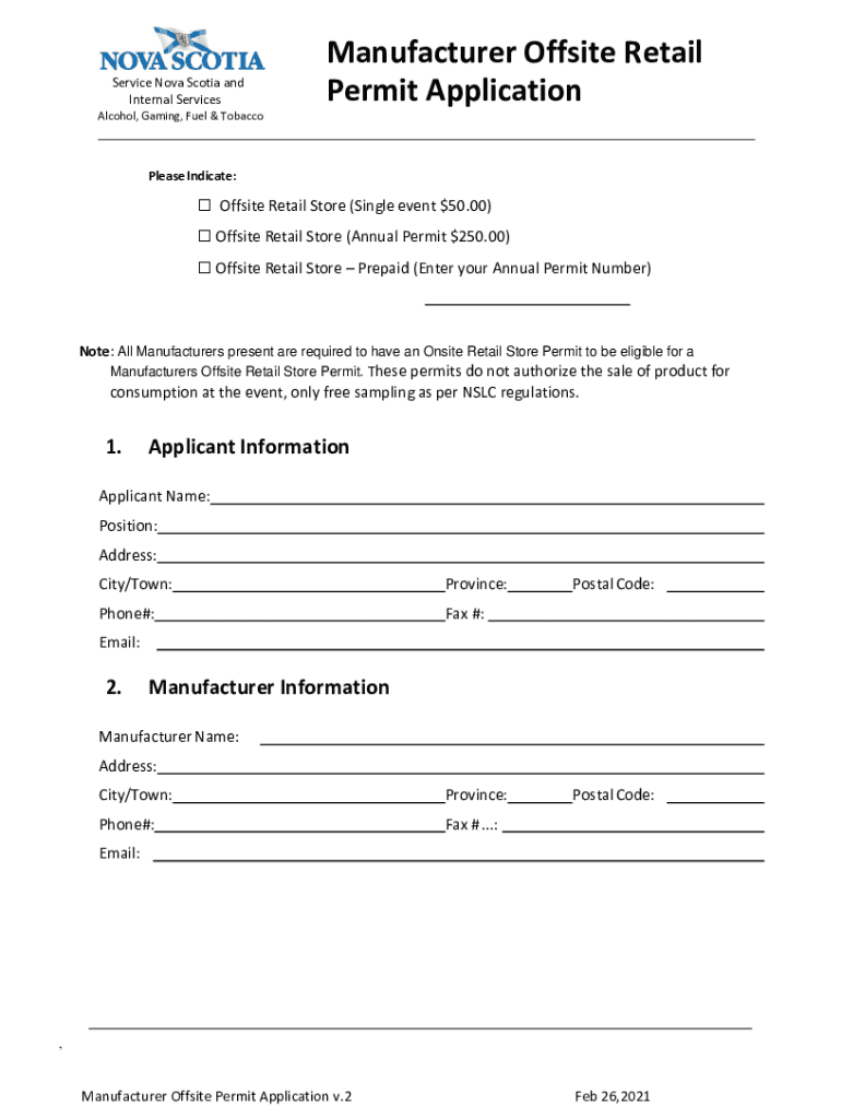 Fillable Online NSLC Manufacturer Offsite Retail Store Permit ...
