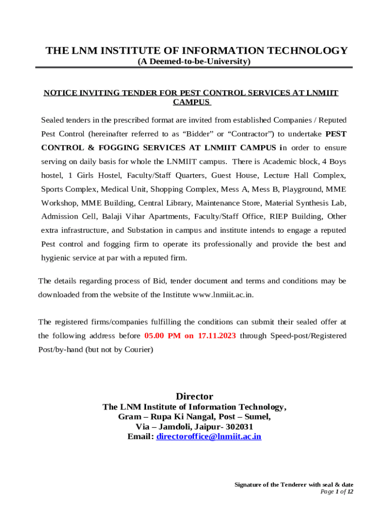 Notice Inviting Tender for Annual Maintenance Contract for ... - lnmiit ac Doc Template | pdfFiller