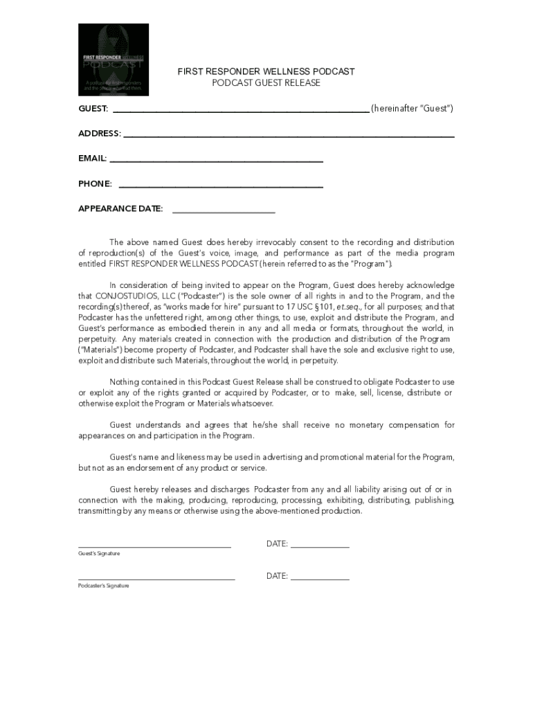 Fillable Online podcast guest release Fax Email Print - pdfFiller