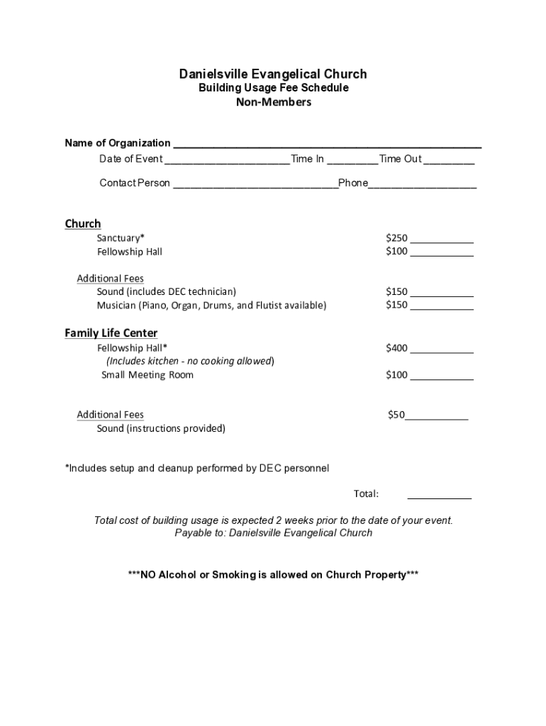 Fillable Online DEC Facility Usage Fee Schedule-Non Members Fax Email ...
