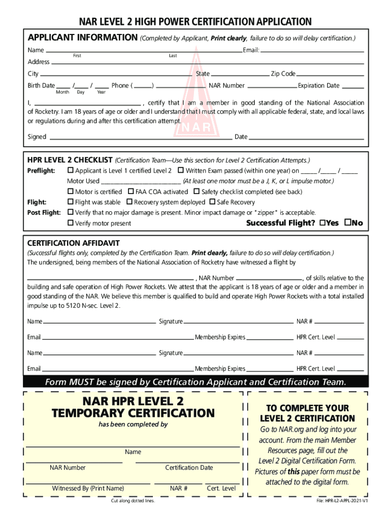 Fillable Online NAR HIGH POWER CERTIFICATION APPLICATION Fax Email ...