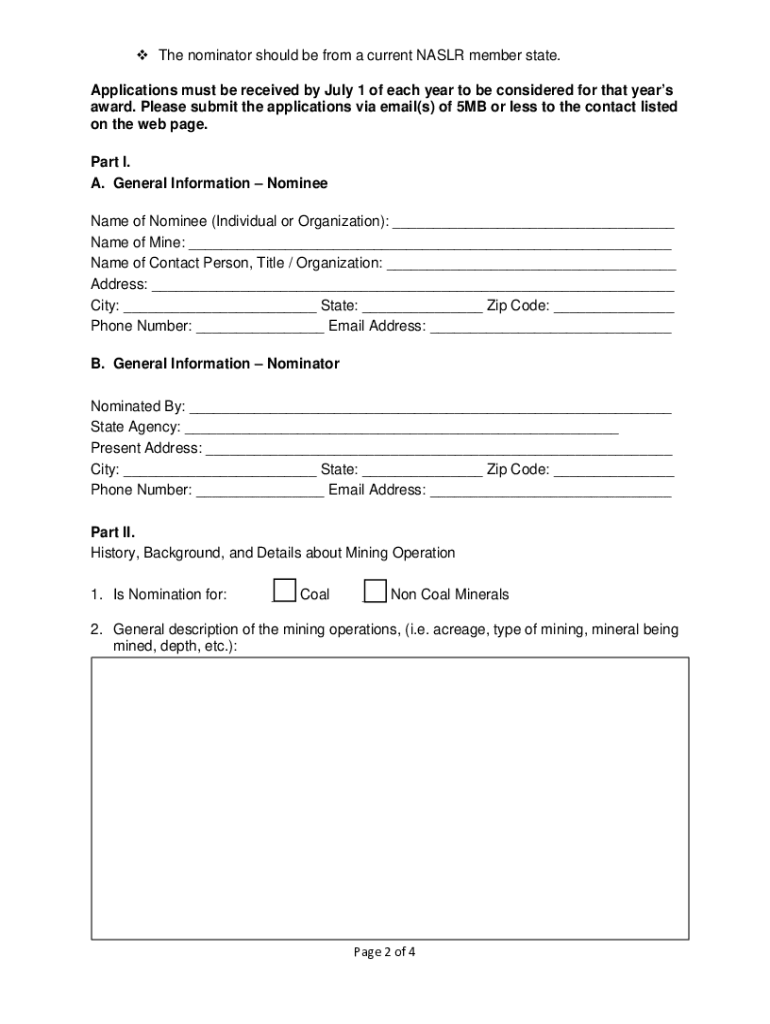 Fillable Online Governor's Mined Land Reclamation Award Application Fax ...