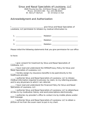 ENT Patient s Baton Rouge Doc Template | pdfFiller