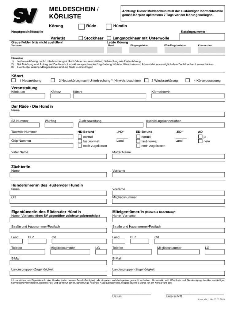 Ausfüllbar Online Achtung: Dieser Meldeschein mu der zustndigen ...