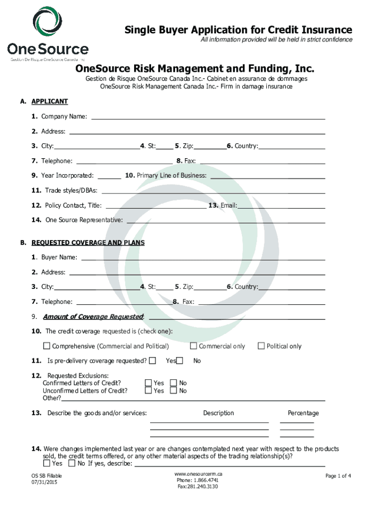 Fillable Online Single Buyer Application for Credit Insurance Fax Email Print - pdfFiller